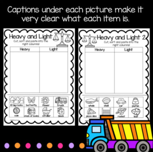Heavy and Light Sorting Cut and Paste Worksheets | Made By Teachers