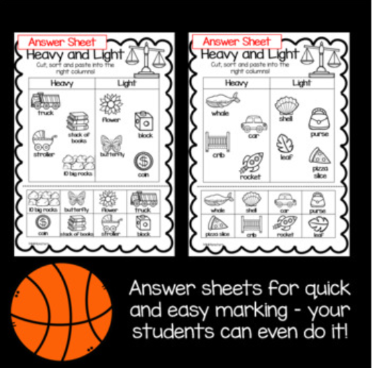 Heavy and Light Sorting Cut and Paste Worksheets | Made By Teachers