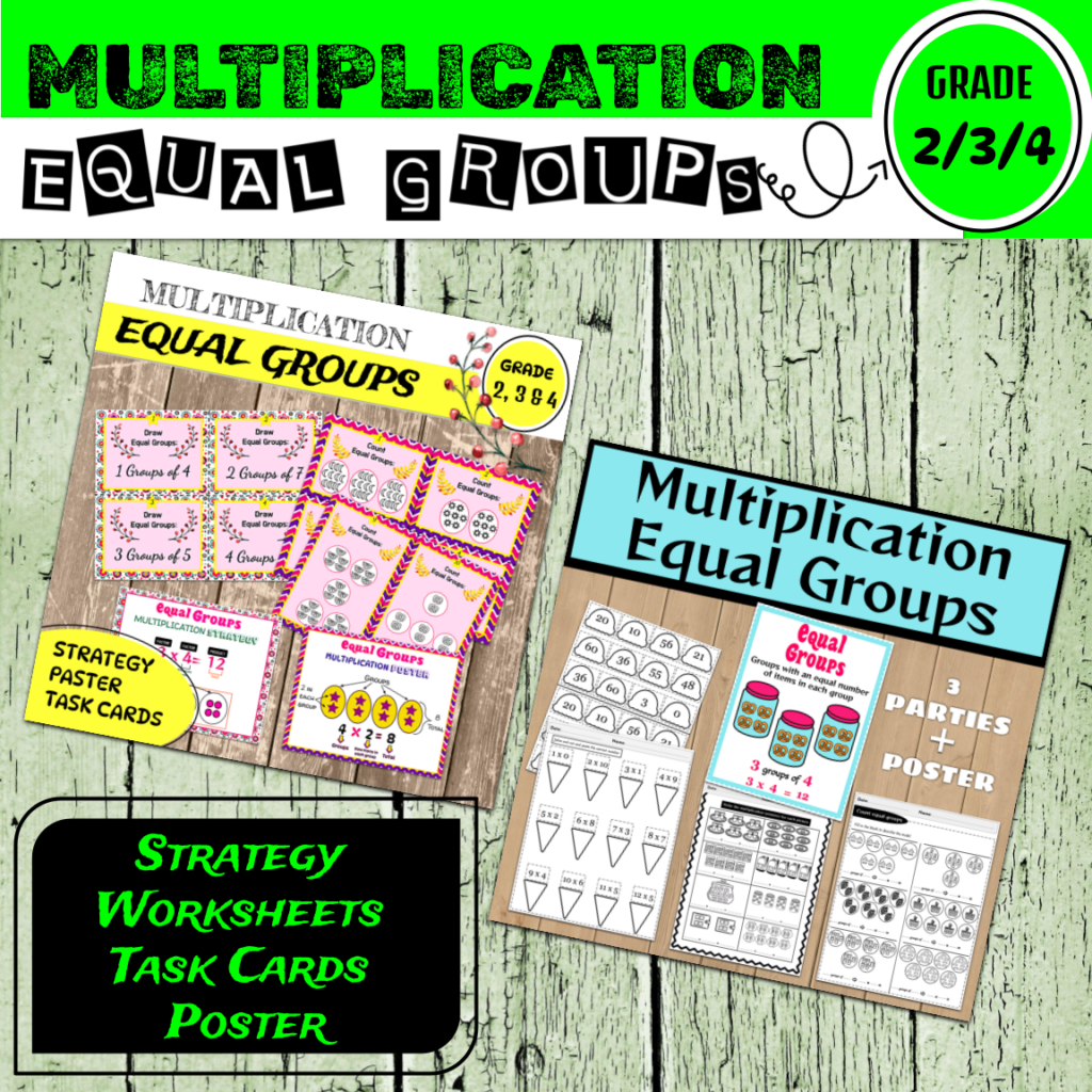 Equal Groups Multiplication Strategy, Worksheets, Task Cards & Poster ...