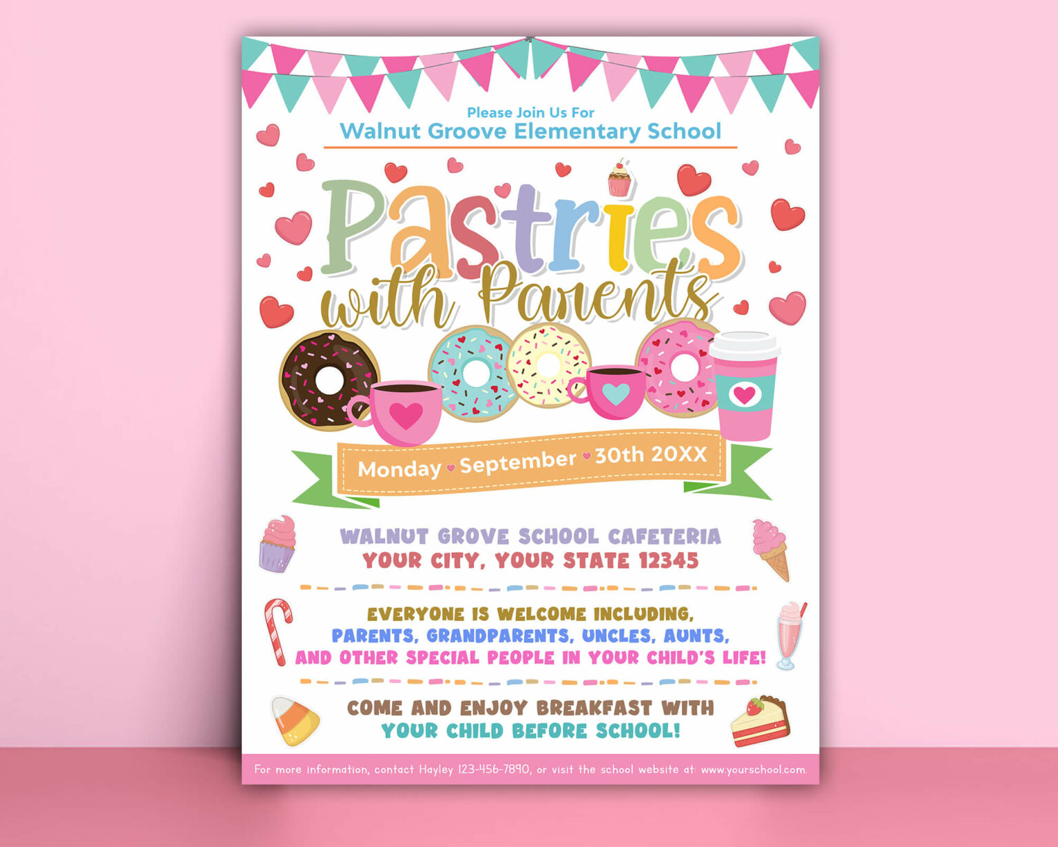 Editable Pastries with Parents Flyer, PTA PTO School Church Fundraiser ...