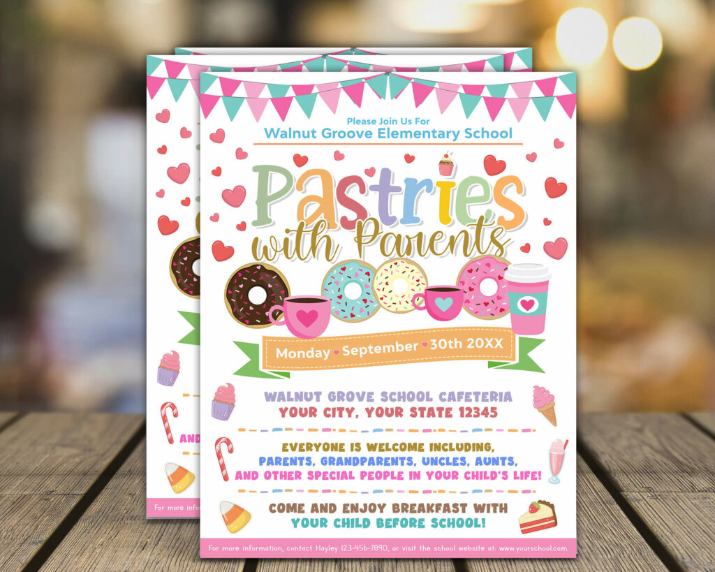 Editable Pastries with Parents Flyer, PTA PTO School Church Fundraiser ...