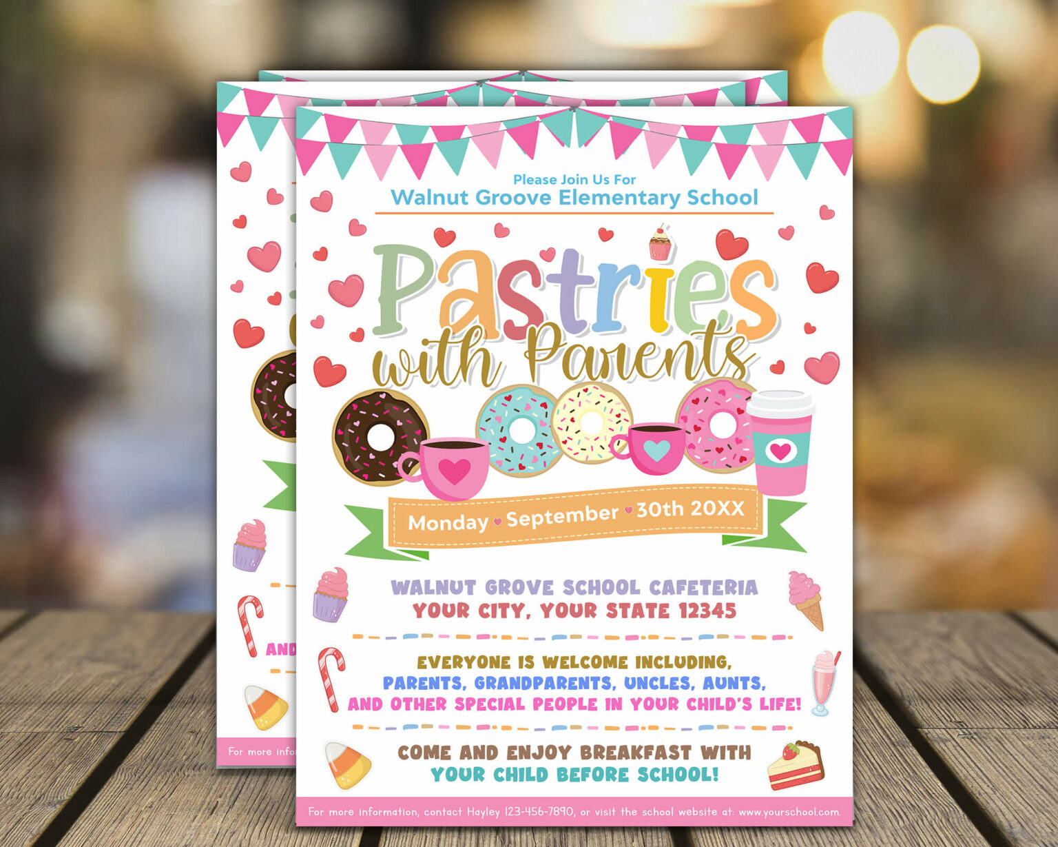 Editable Pastries with Parents Flyer, PTA PTO School Church Fundraiser ...
