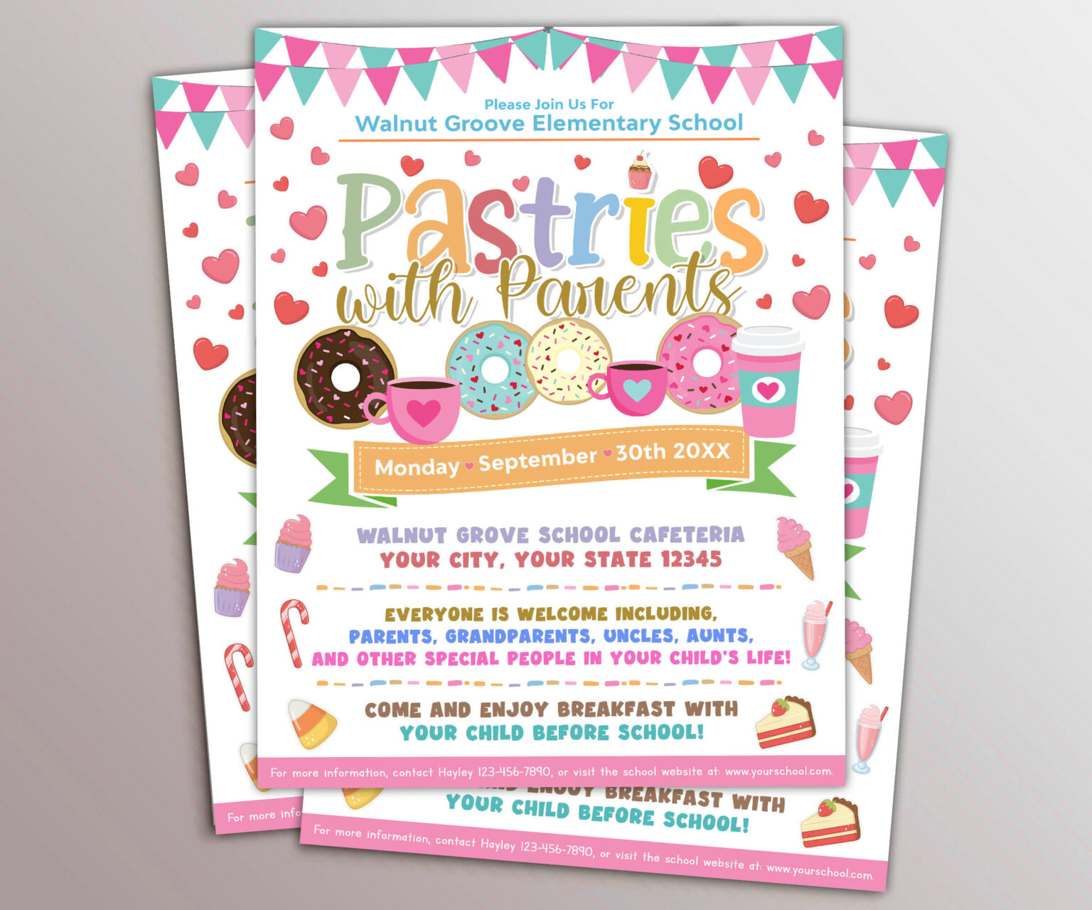 Editable Pastries with Parents Flyer, PTA PTO School Church Fundraiser ...