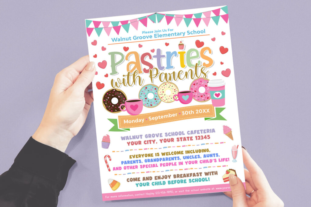 Editable Pastries with Parents Flyer, PTA PTO School Church Fundraiser ...