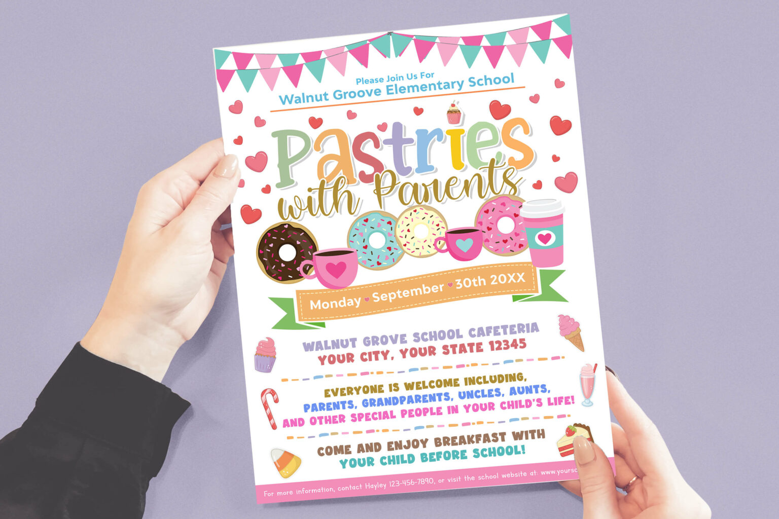 Editable Pastries with Parents Flyer, PTA PTO School Church Fundraiser ...