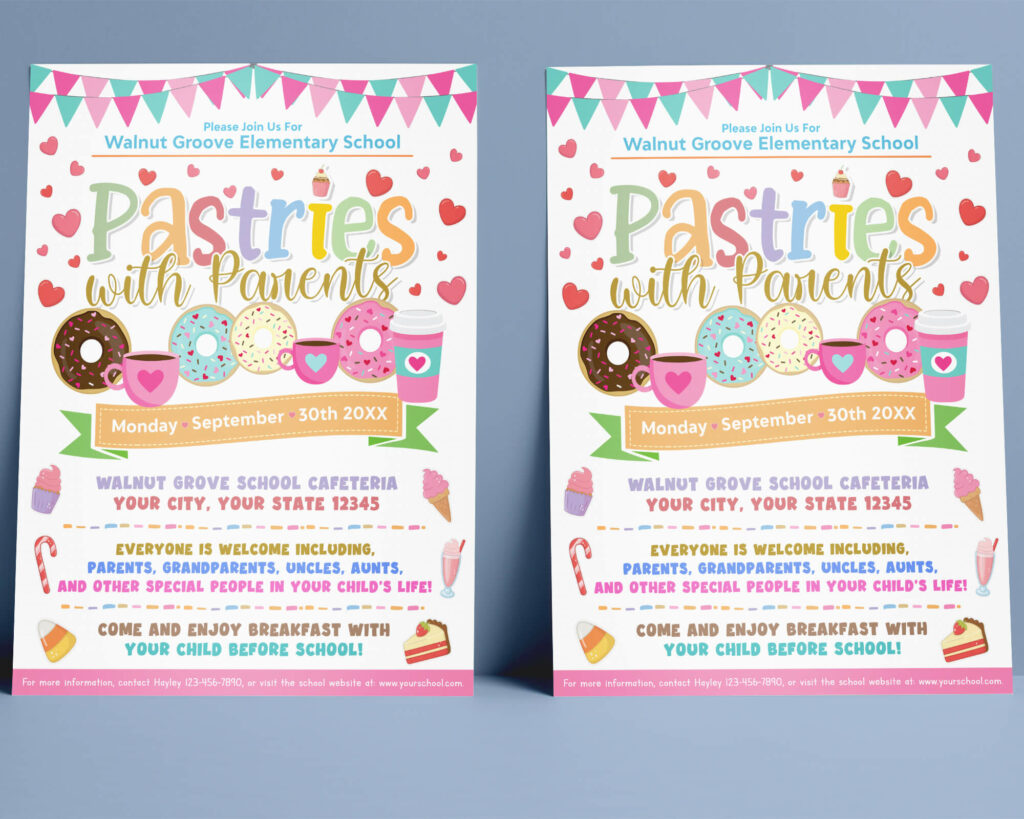 Editable Pastries with Parents Flyer, PTA PTO School Church Fundraiser ...