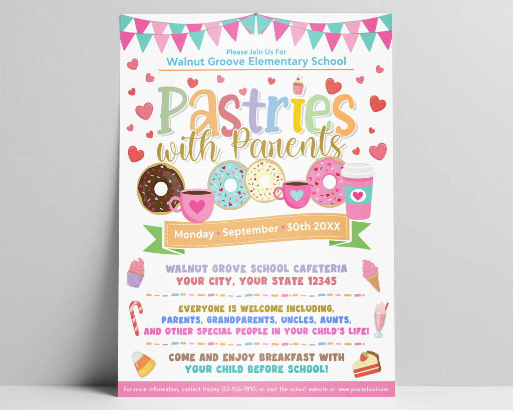 Editable Pastries with Parents Flyer, PTA PTO School Church Fundraiser ...