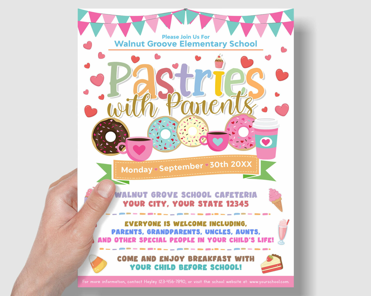 Editable Pastries with Parents Flyer, PTA PTO School Church Fundraiser ...