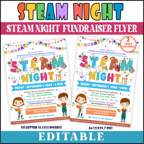 Editable Stream Night Flyer, STEAM Fundraiser Flyer Template | Made By ...