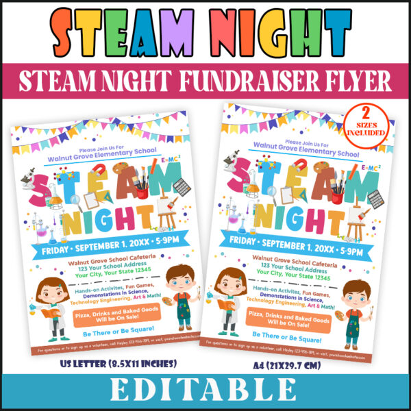 Editable STEAM Night Flyer, STEAM Fundraiser Flyer Template | Made By ...