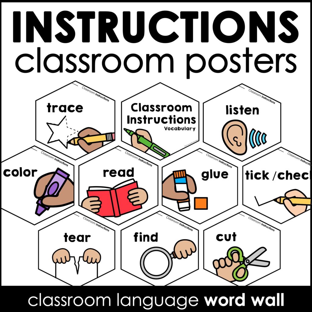 Classroom Instructions Posters ESL vocabulary word wall for bulletin ...