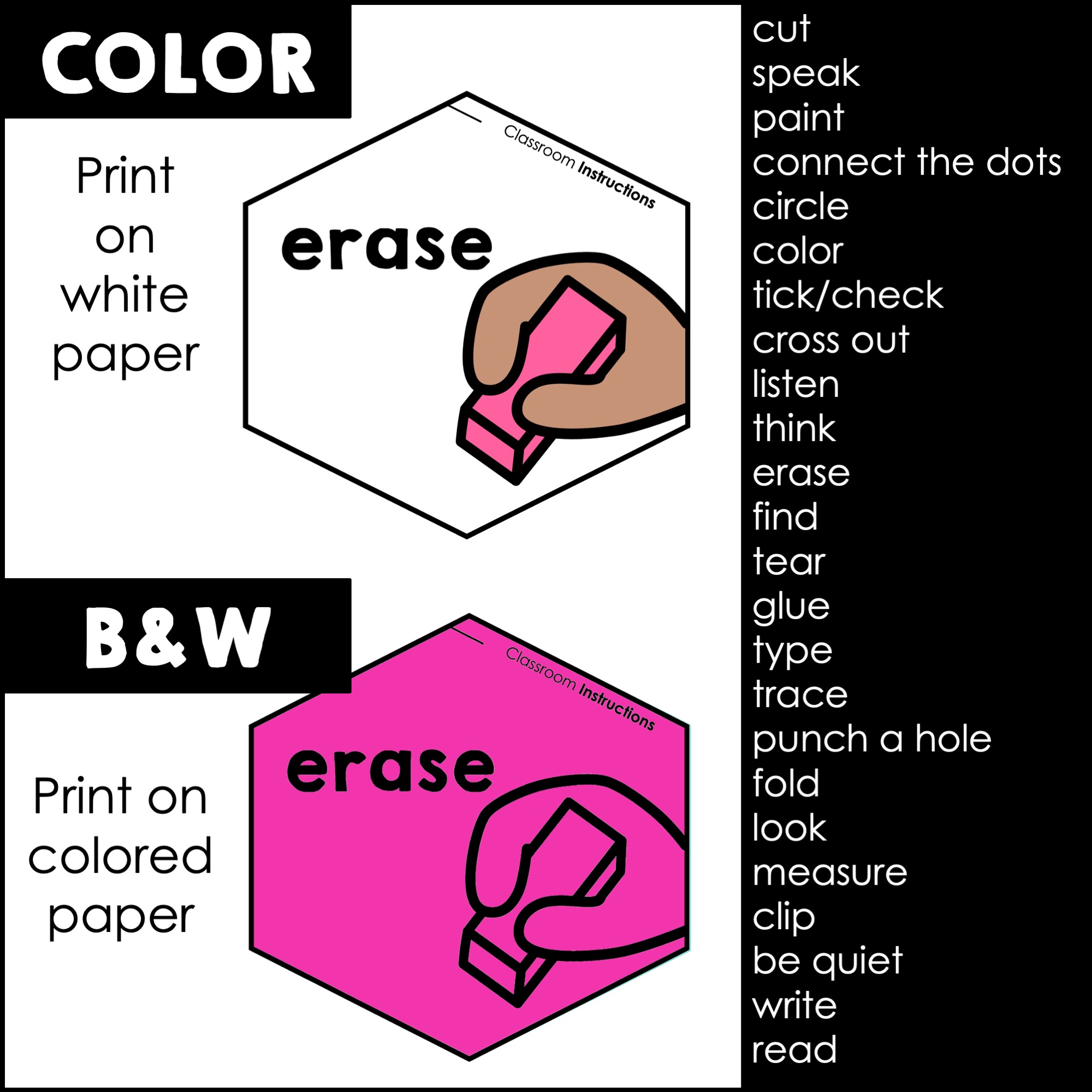 Classroom Instructions Posters ESL vocabulary word wall for bulletin ...