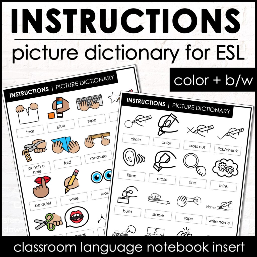 ESL Classroom Instructions Picture Dictionary | Vocabulary Notebook ...