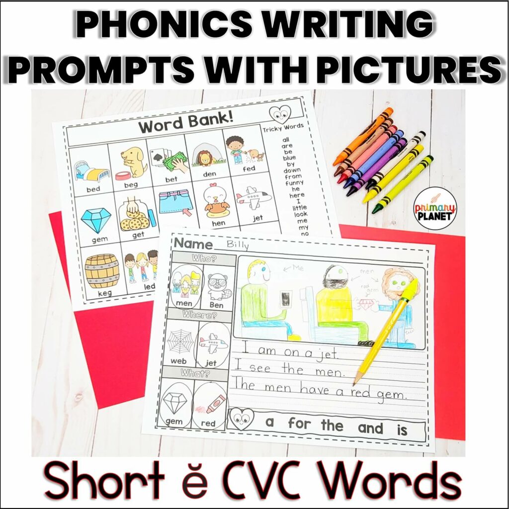 Short e Words CVC Phonics Writing Prompts with Pictures - SOR Aligned ...
