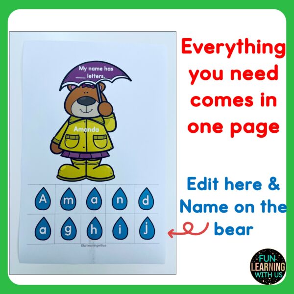 Spring Raindrop Name Crafts | Bear Editable Name Activity | Made By ...