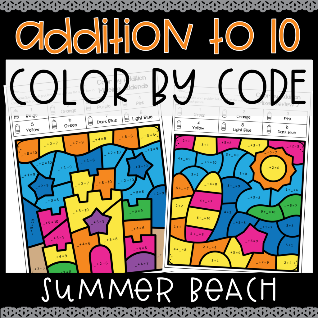 Summer Addition to 10 Color by Code Number NO PREP Coloring Worksheets ...