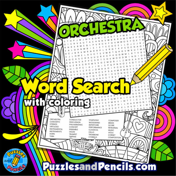 Orchestra Word Search Puzzle Activity Page with Coloring | Music ...