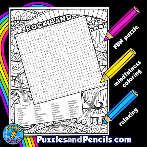 Rock Band Word Search Puzzle Activity Page with Coloring | Music ...