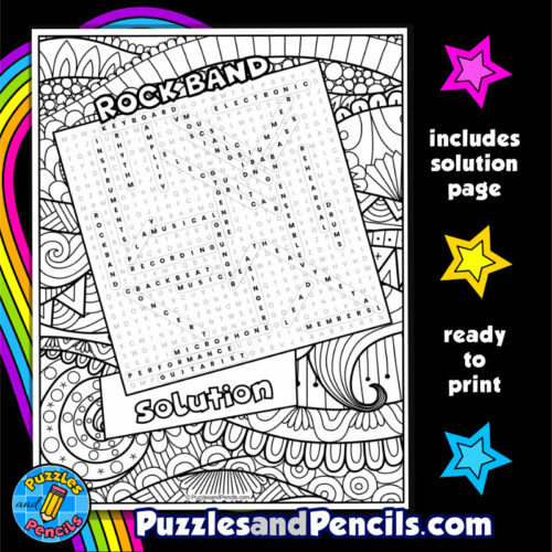 Rock Band Word Search Puzzle Activity Page with Coloring | Music ...