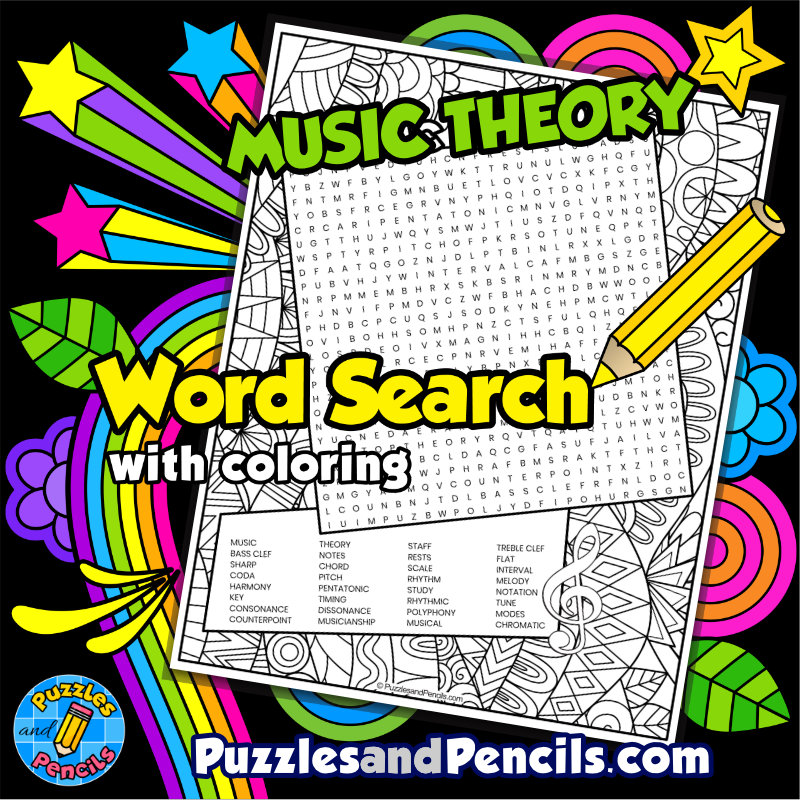 Music Theory Word Search Puzzle Activity Page with Coloring | Music ...
