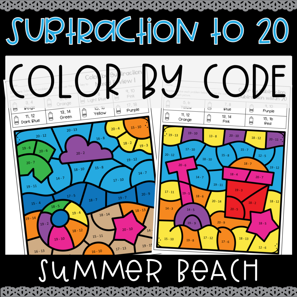 Summer Subtraction to 20 Color by Code Number NO PREP Coloring ...