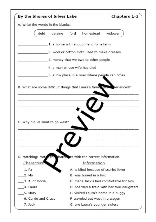 Laura Ingalls Wilder "By the Shores of Silver Lake" worksheets | Made ...