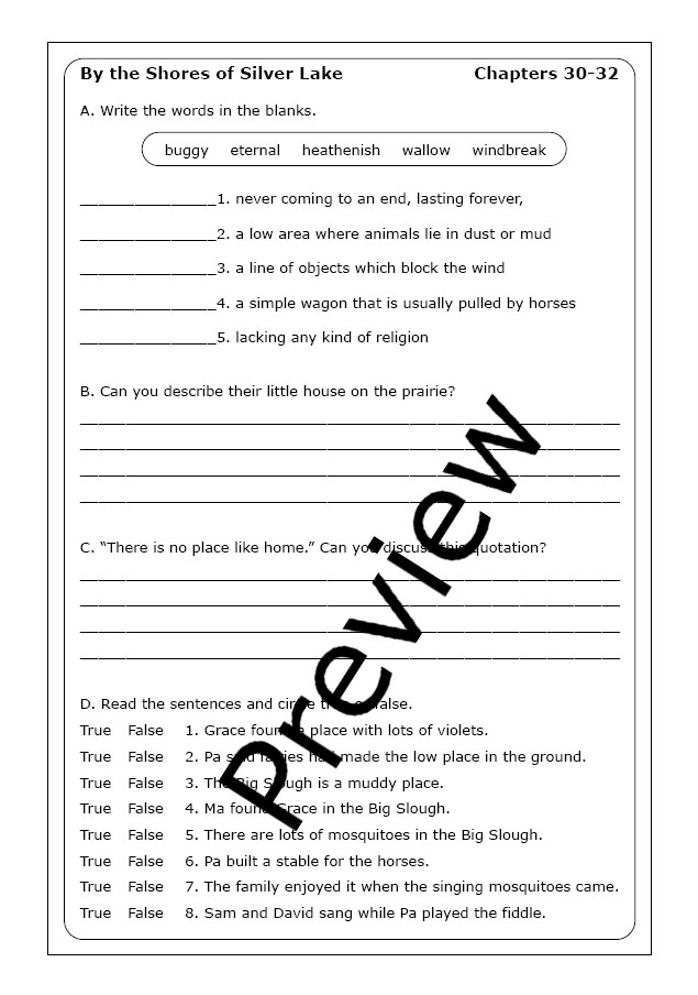 Laura Ingalls Wilder "By the Shores of Silver Lake" worksheets | Made ...