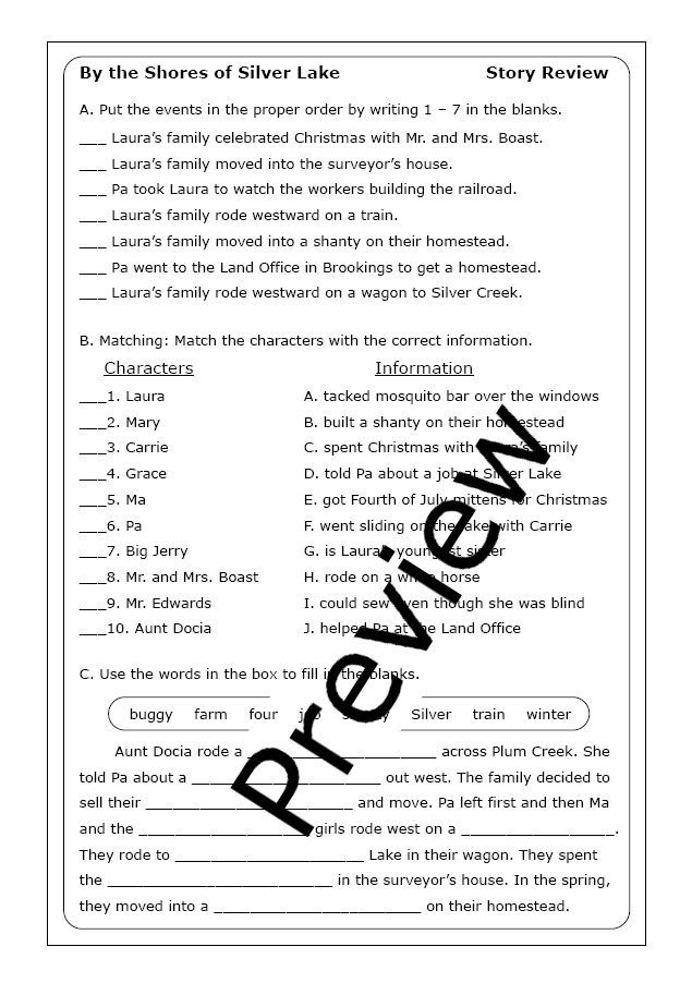 Laura Ingalls Wilder "By the Shores of Silver Lake" worksheets | Made ...