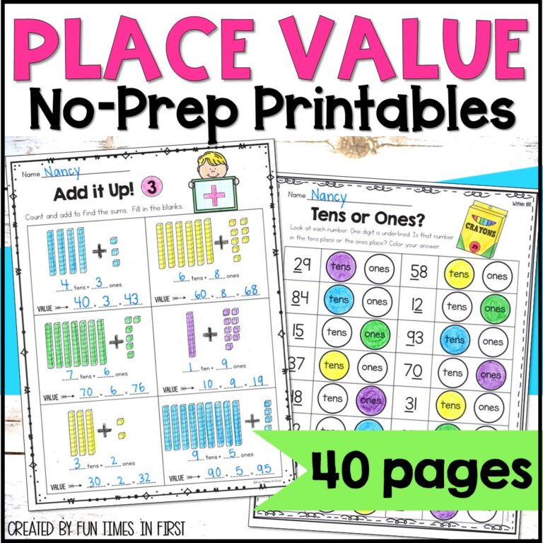 First Grade Place Value NO PREP Worksheets - No Prep Place Value - Tens ...