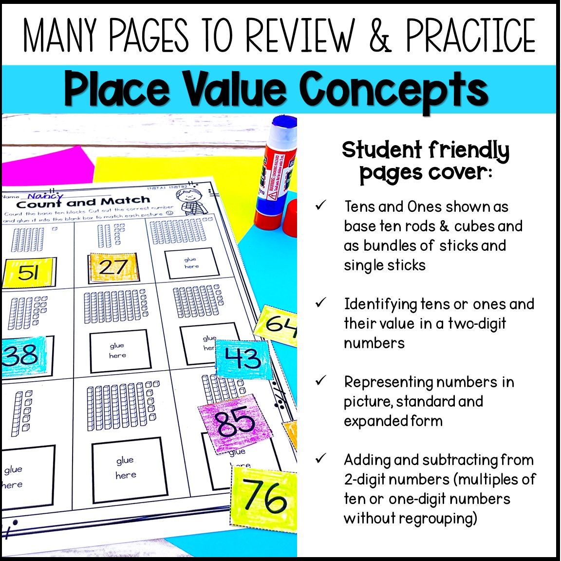 First Grade Place Value NO PREP Worksheets - No Prep Place Value - Tens ...