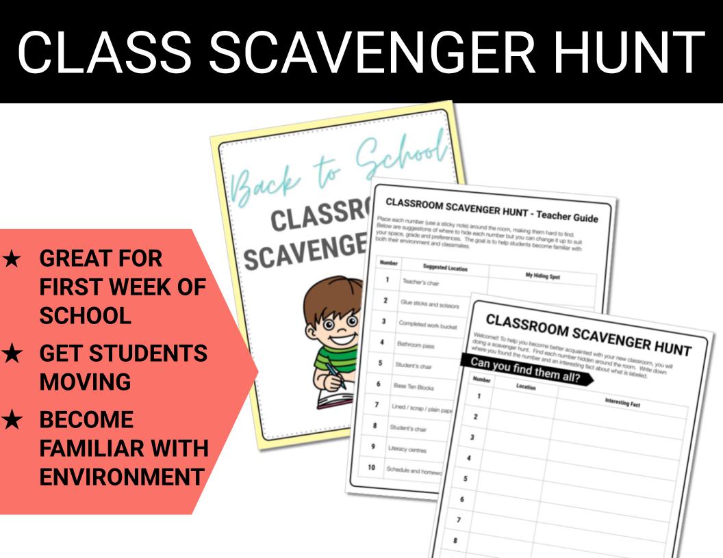 Back to School Activities: Classroom Scavenger Hunt - First Week of ...