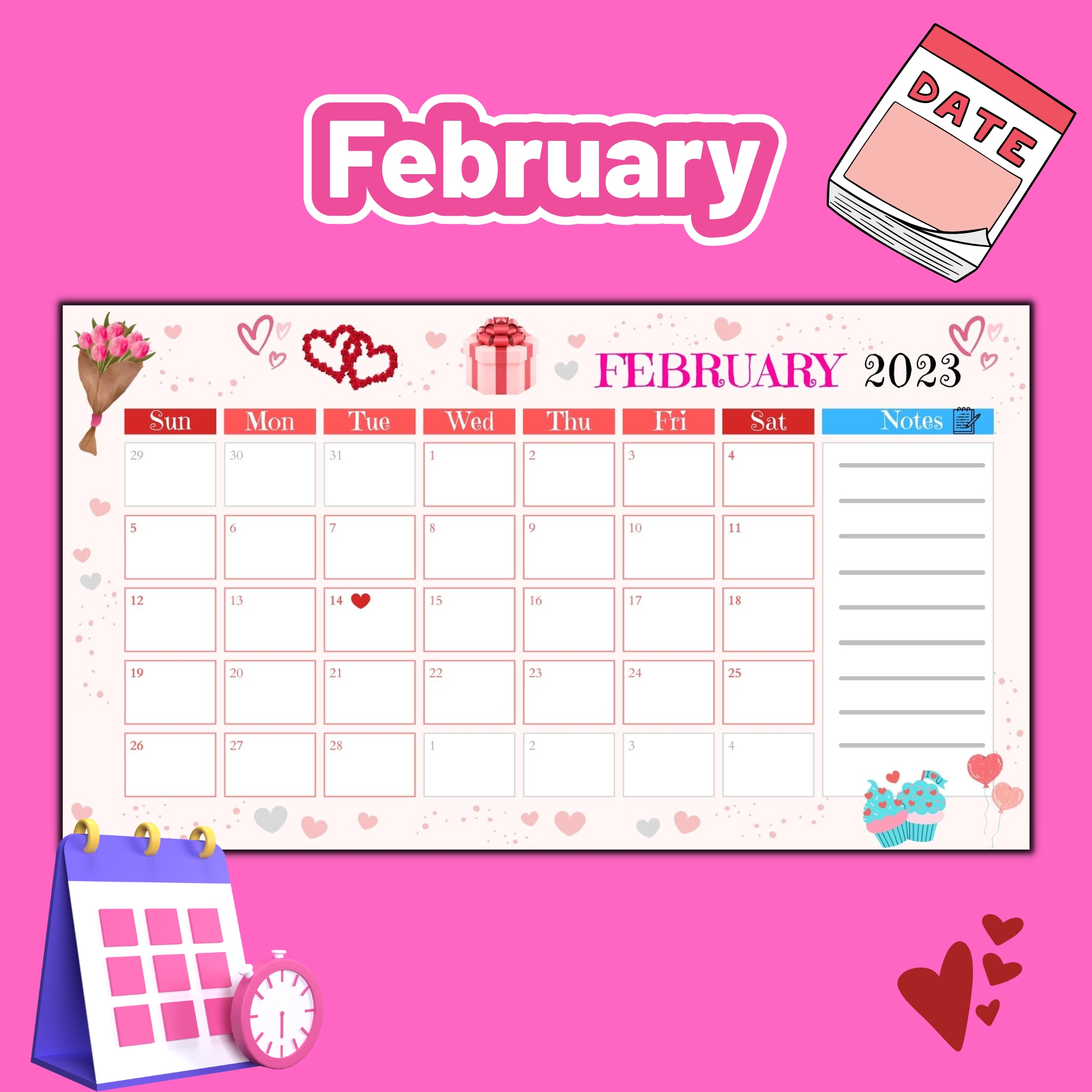Valentine's Day Themed February Calendar 2023 | Made By Teachers