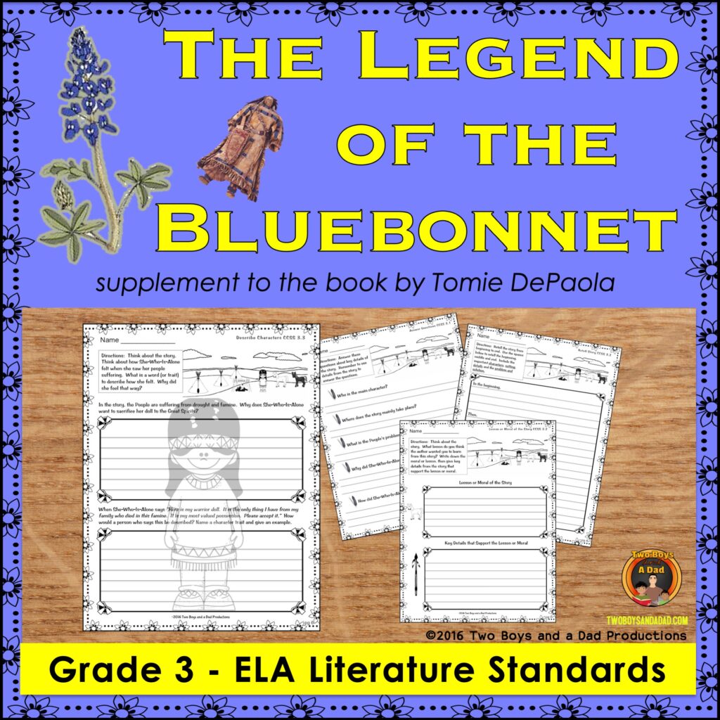 Legend of the Bluebonnet Literature Standards Support Worksheets Grade ...