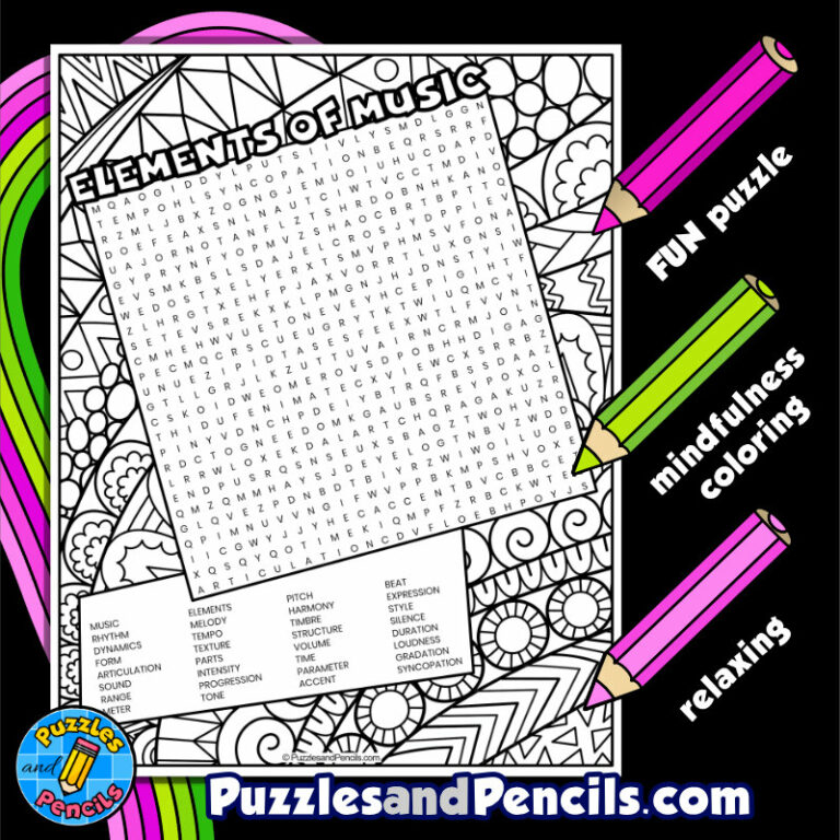 Elements of Music Word Search Puzzle Activity Page with Coloring ...