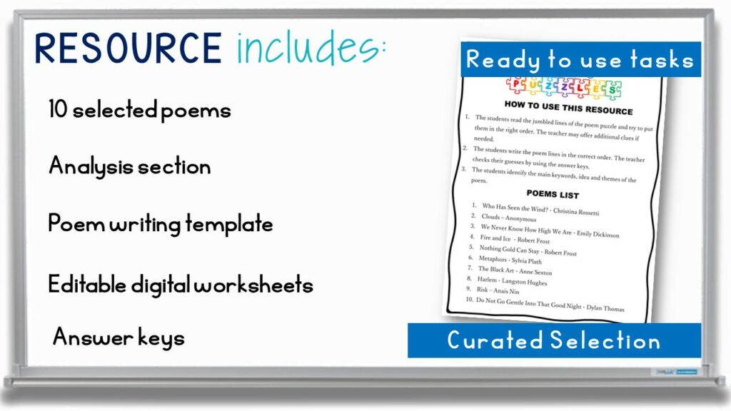 Poetry Activities - Puzzles Worksheets - Poem Reading and Analysis ...