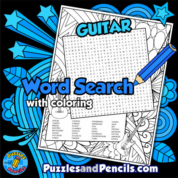 Guitar Word Search Puzzle Activity Page with Coloring | Music ...