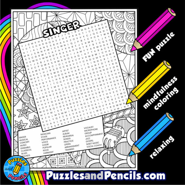 Singer Word Search Puzzle Activity Page with Coloring | Music ...