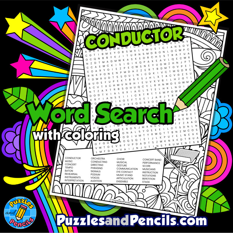 Conductor Word Search Puzzle Activity Page with Coloring | Music ...