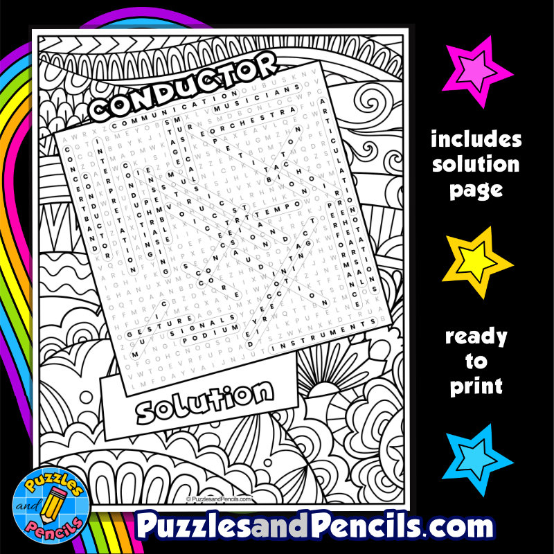 Conductor Word Search Puzzle Activity Page with Coloring | Music ...