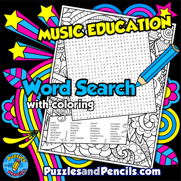 Music Education Word Search Puzzle Activity Page with Coloring | Music ...