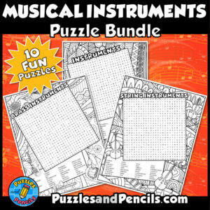 Musical Instruments Word Search Puzzle BUNDLE | 10 Music Wordsearch ...