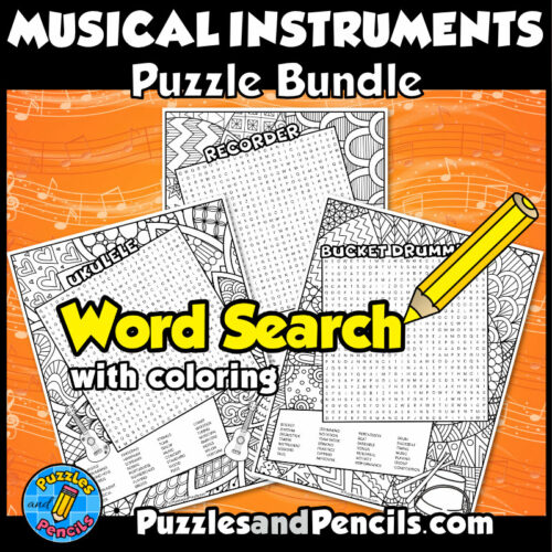 Musical Instruments Word Search Puzzle BUNDLE | 10 Music Wordsearch ...