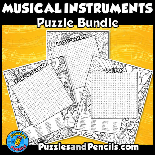 Musical Instruments Word Search Puzzle BUNDLE | 10 Music Wordsearch ...