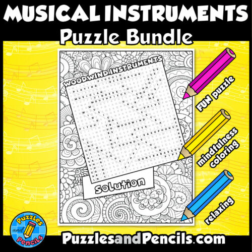 Musical Instruments Word Search Puzzle BUNDLE | 10 Music Wordsearch ...