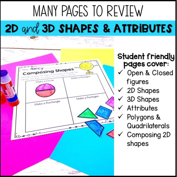 2D and 3D Shape NO PREP Printable Worksheets - Shapes and Attributes ...