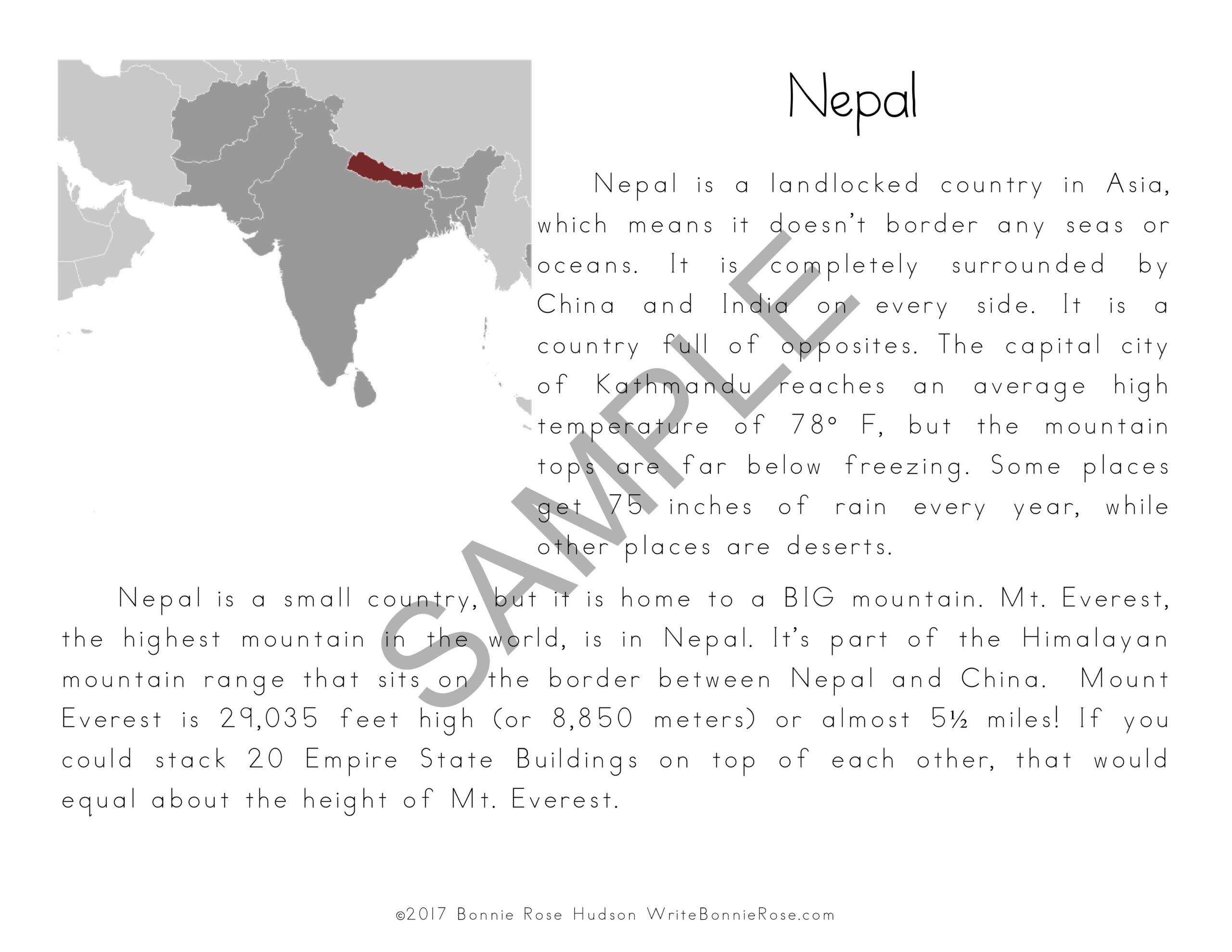 My Book About Nepal with Cursive Copywork | Made By Teachers