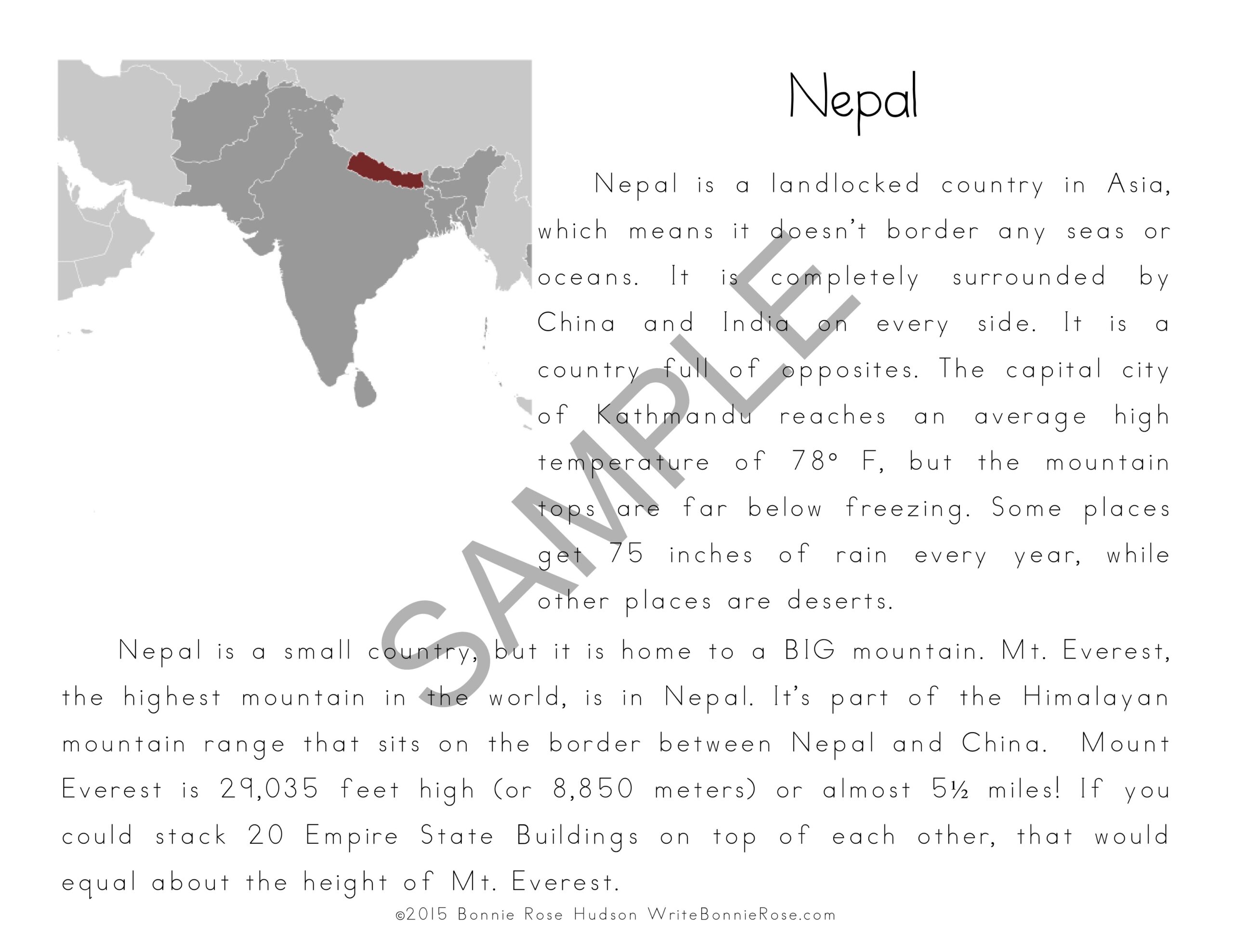 My Book About Nepal with Print Copywork | Made By Teachers