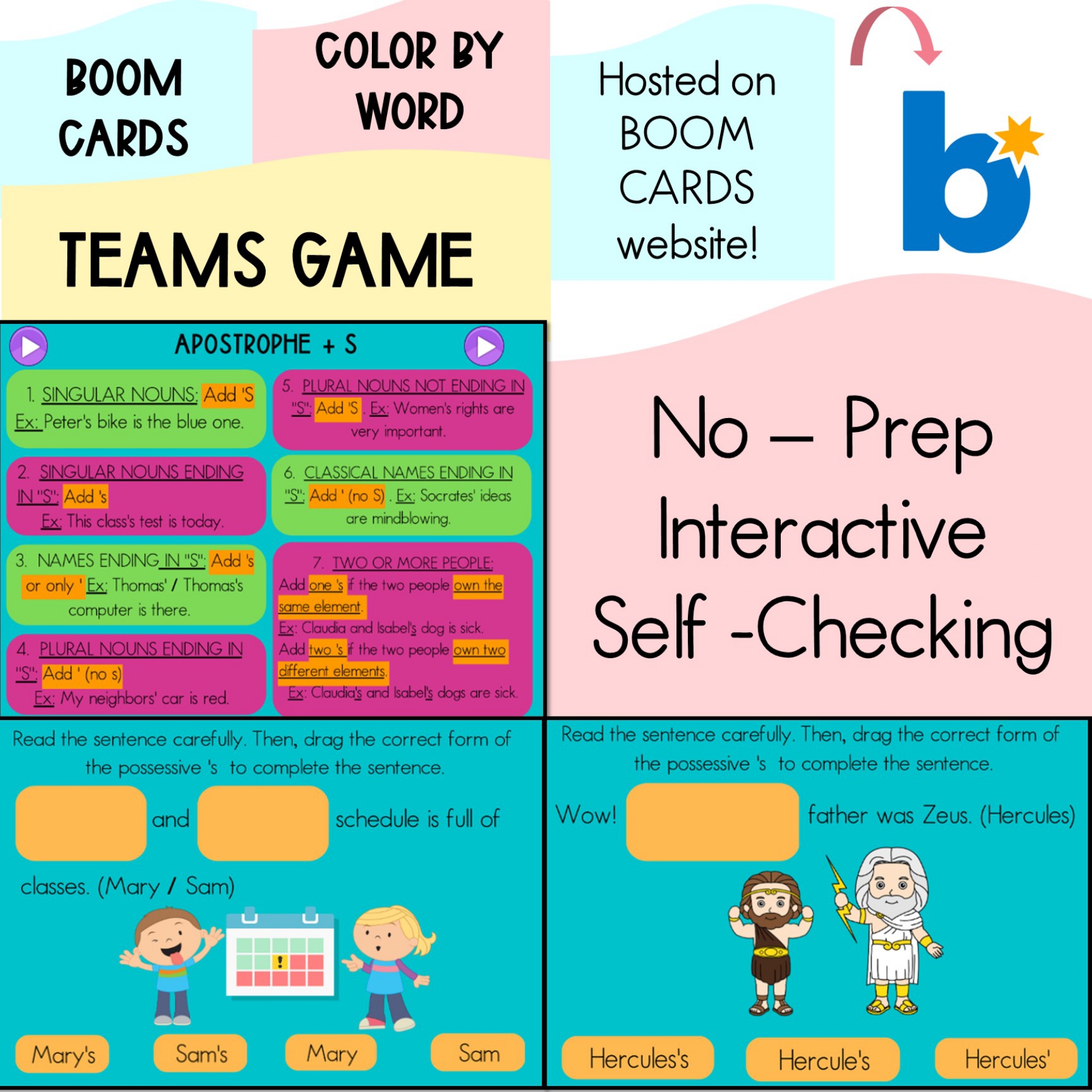 FREEBIE | Genitive Case | Possessive 's and '| BOOM Cards | Color by ...