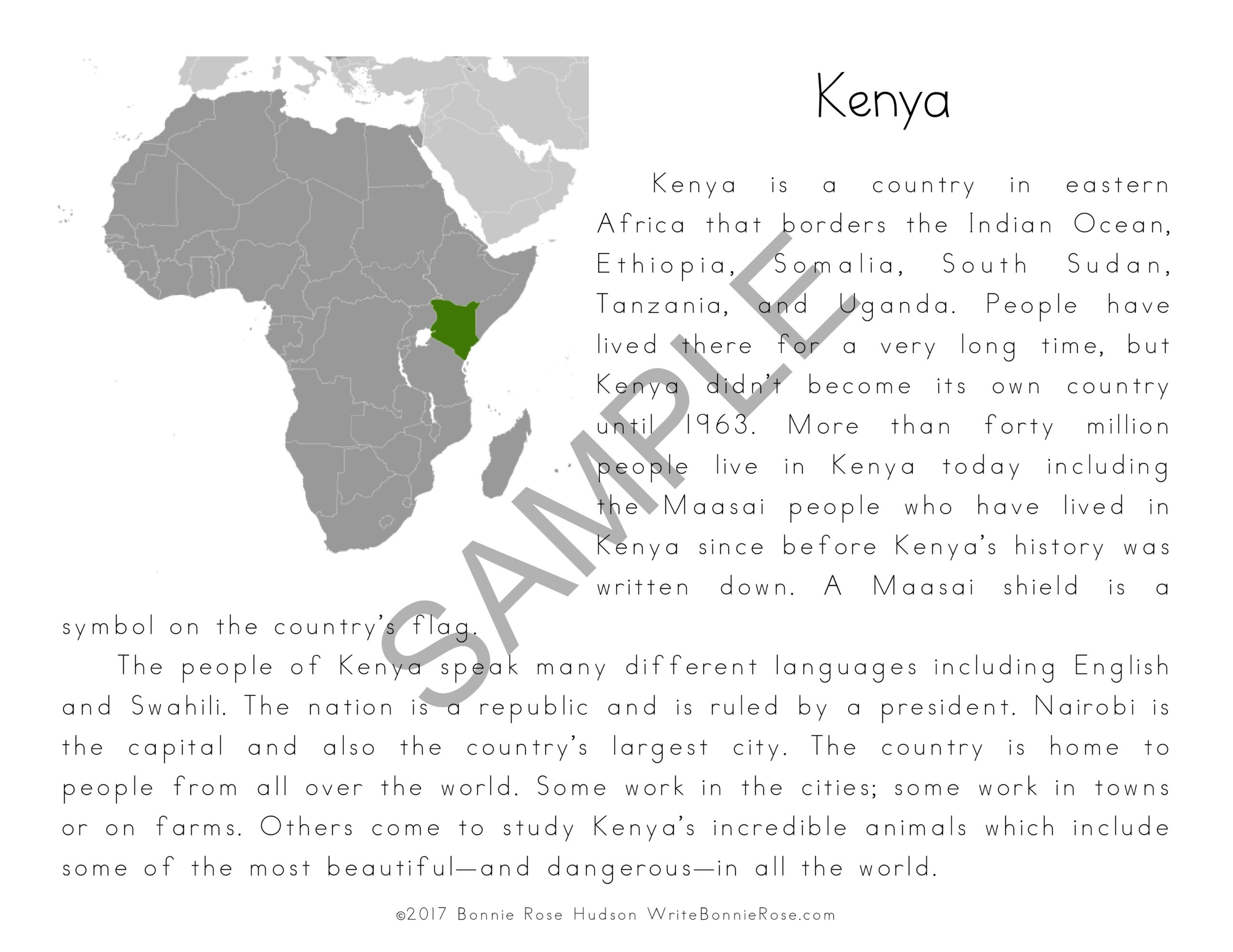 My Book About Kenya with Cursive Copywork | Made By Teachers