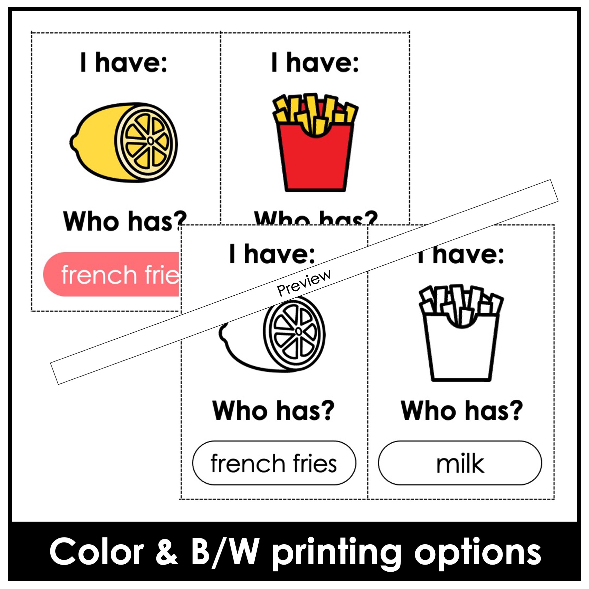Food & Drink Vocabulary Card Game: I have-Who Has? | Made By Teachers
